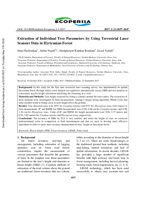 (PDF) Extraction of Individual Tree Parameters by Using Terrestrial Laser Scanner Data in ...