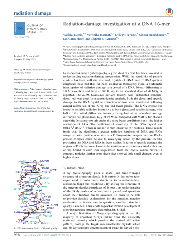 (PDF) Radiation-damage investigation of a DNA 16-mer