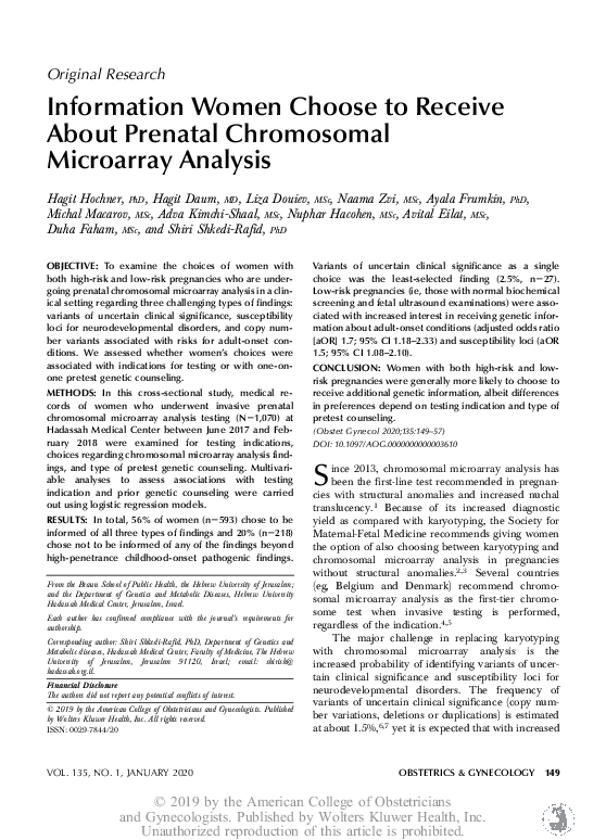 (PDF) Information Women Choose to Receive About Prenatal Chromosomal ...