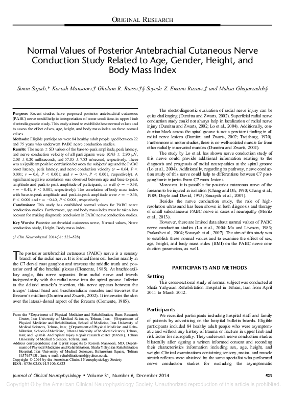 (PDF) Normal Values of Posterior Antebrachial Cutaneous Nerve ...