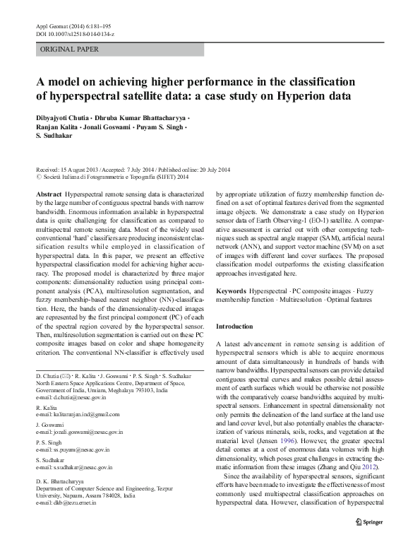 Pdf A Model On Achieving Higher Performance In The Classification Of Hyperspectral Satellite