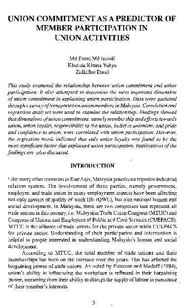 (PDF) Union commitment as a predictor of member participation in union ...