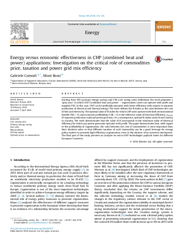 (PDF) Energy versus economic effectiveness in CHP (combined heat and ...