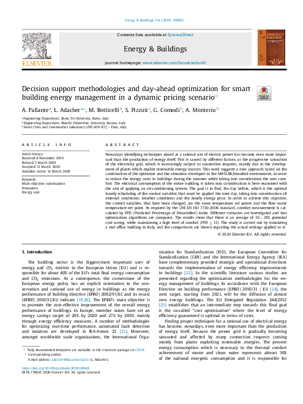 (PDF) Decision support methodologies and day-ahead optimization for smart building energy ...