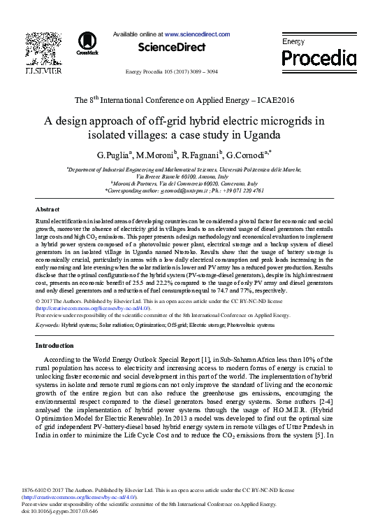 Pdf A Design Approach Of Off Grid Hybrid Electric Microgrids In