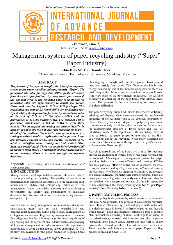 (PDF) Management system of paper recycling industry (“Super” Paper ...