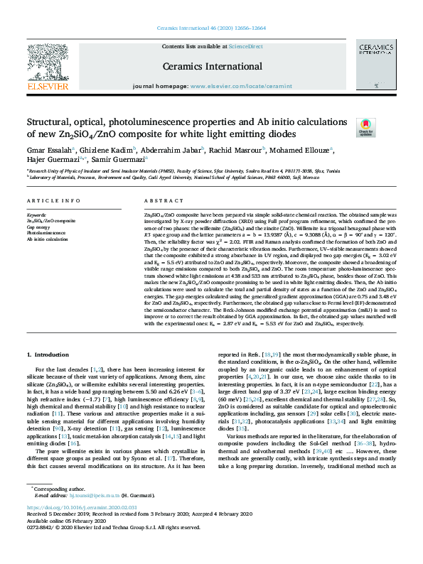 (PDF) Structural, optical, photoluminescence properties and Ab initio calculations of new ...