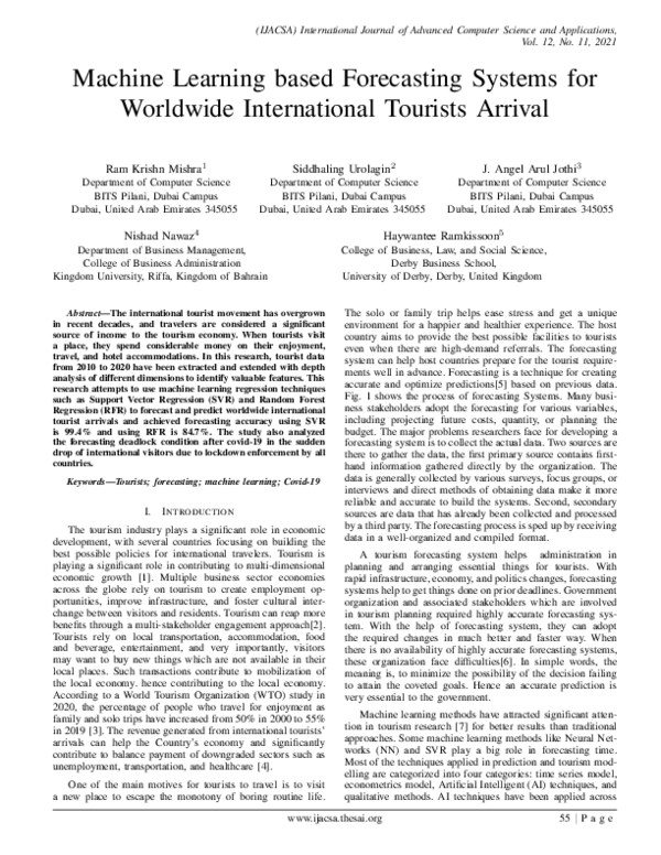 (PDF) Machine Learning based Forecasting Systems for Worldwide International Tourists Arrival