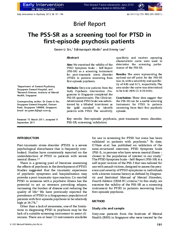 (PDF) The PSS-SR as a screening tool for PTSD in first-episode ...
