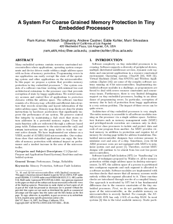 (PDF) A System For Coarse Grained Memory Protection In Tiny Embedded Processors