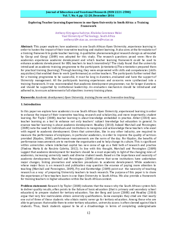 (PDF) Exploring Teacher Learning Experiences in one Open University in ...