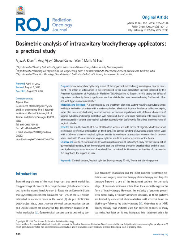 (PDF) Dosimetric analysis of intracavitary brachytherapy applicators: a practical study