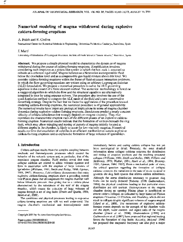 Pdf Numerical Modeling Of Magma Withdrawal During Explosive Caldera