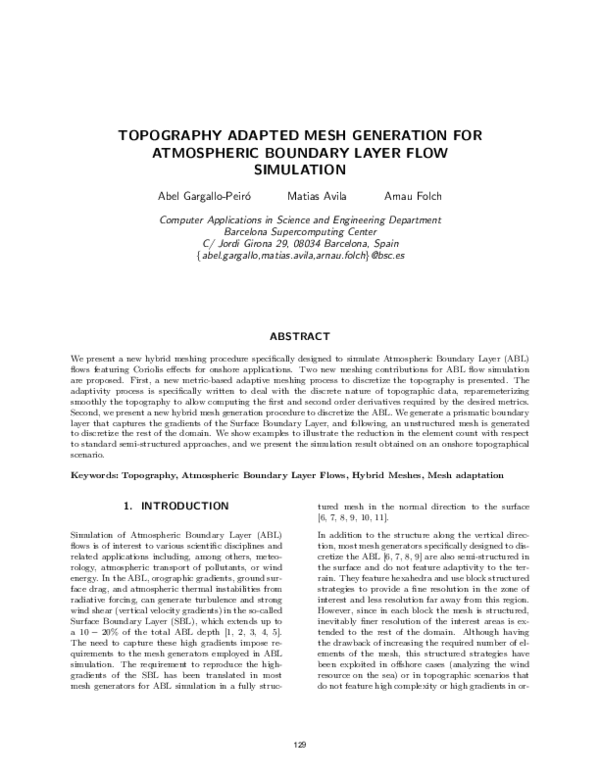 Pdf Topography Adapted Mesh Generation For Atmospheric Boundary Layer Flow Simulation