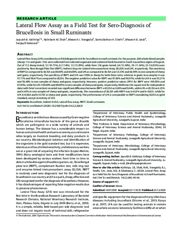 (PDF) Lateral Flow Assay as a Field Test for Sero-Diagnosis of ...