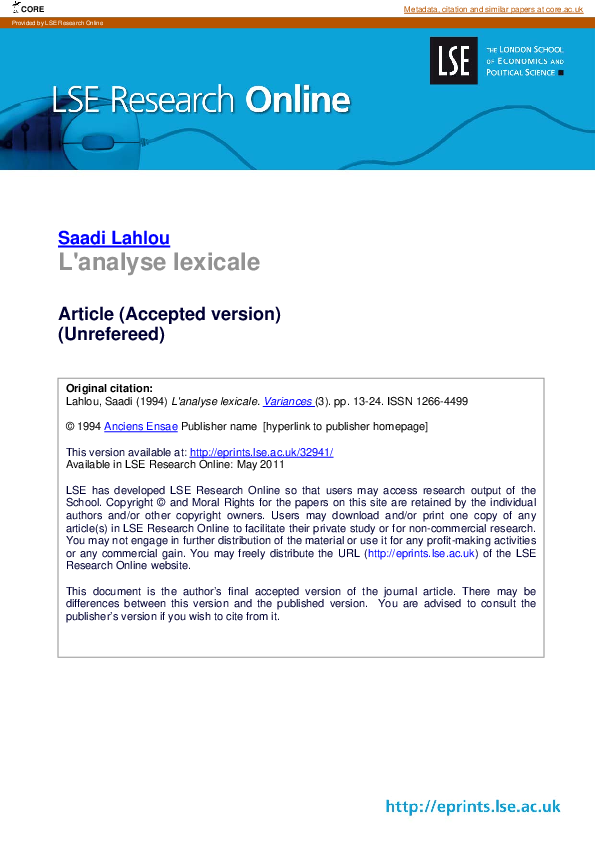 (PDF) L'analyse lexicale