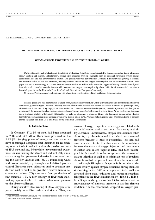 (PDF) Optimization of electric arc furnace process at Deutsche ...