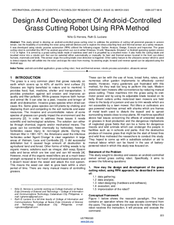 (PDF) Design And Development Of Android-Controlled Grass Cutting Robot Using RPA Method