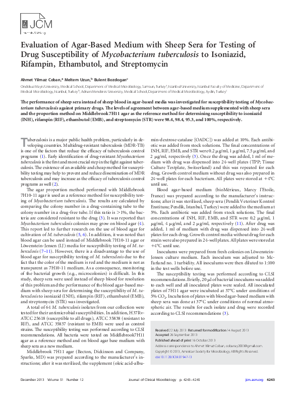 (PDF) Evaluation of Agar-Based Medium with Sheep Sera for Testing of ...