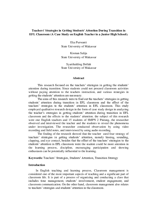 (PDF) Teachers’ Strategies in Getting Students’ Attention During ...