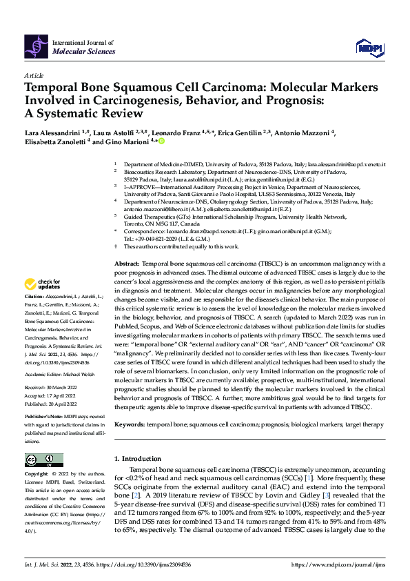 Pdf Temporal Bone Squamous Cell Carcinoma Molecular Markers Involved In Carcinogenesis