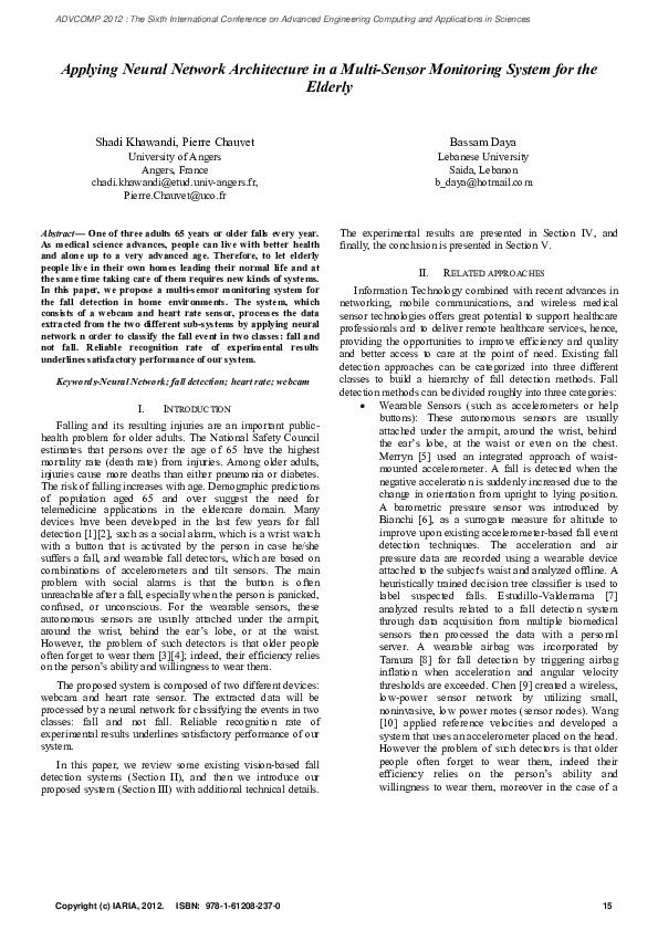 Pdf Applying Neural Network Architecture In A Multi Sensor Monitoring System For The Elderly 