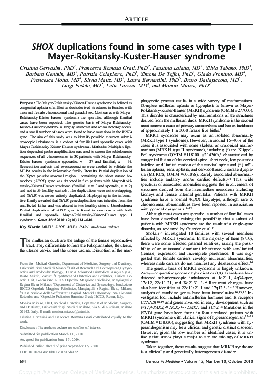 (PDF) SHOX duplications found in some cases with type I Mayer ...