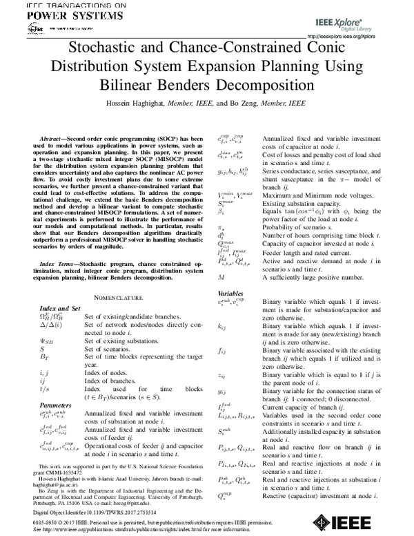 (PDF) Stochastic MISOCP for Cost-Effective Distribution Planning