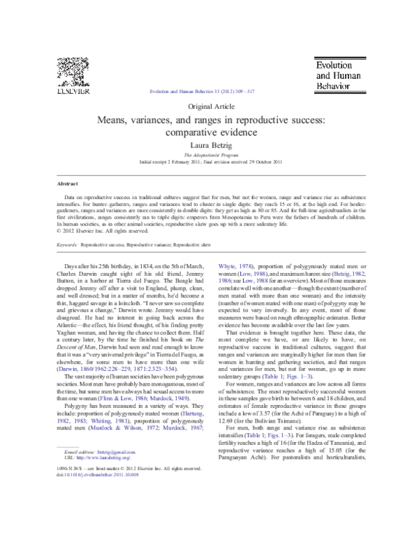 (PDF) Means, variances, and ranges in reproductive success: comparative ...
