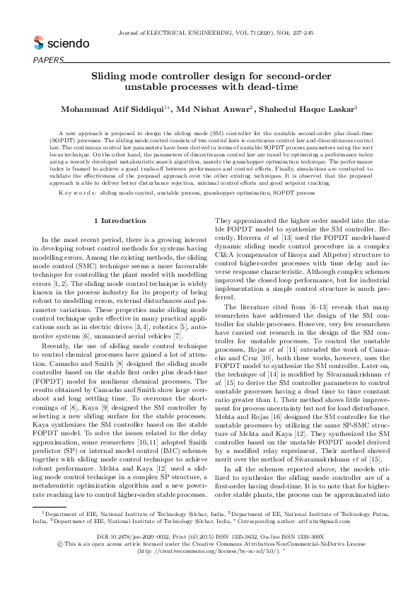 (PDF) Sliding mode controller design for second-order unstable processes with dead-time