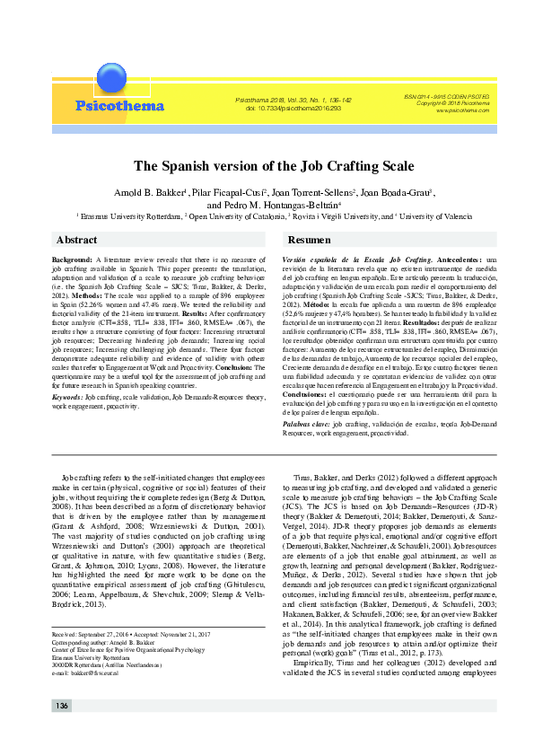 (PDF) The Spanish version of the Job Crafting Scale