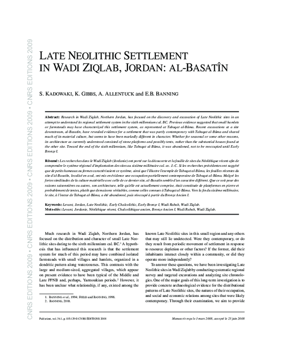 (PDF) Late Neolithic Settlement in Wadi Ziqlab, Jordan: al-Basatîn ...