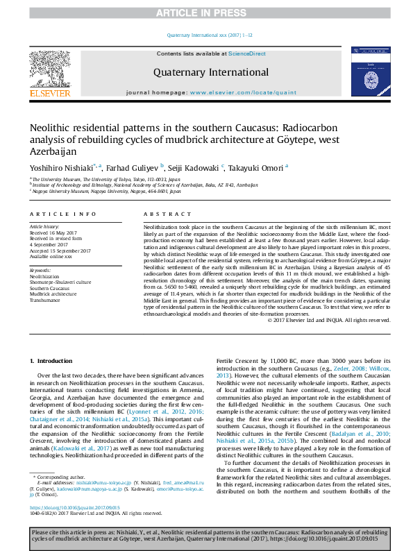 (PDF) Neolithic residential patterns in the southern Caucasus ...
