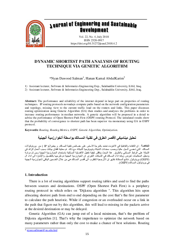 Pdf Dynamic Shortest Path Analysis Of Routing Technique Via Genetic Algorithm
