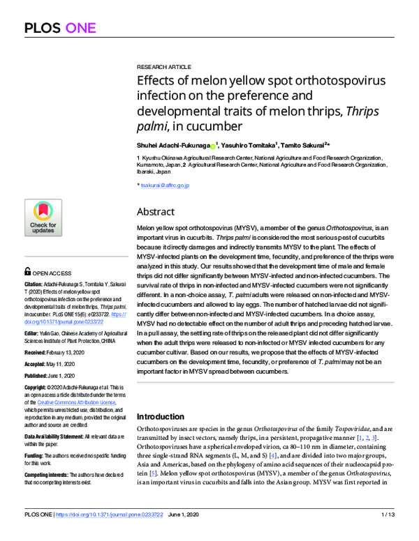 (PDF) Effects of melon yellow spot orthotospovirus infection on the ...