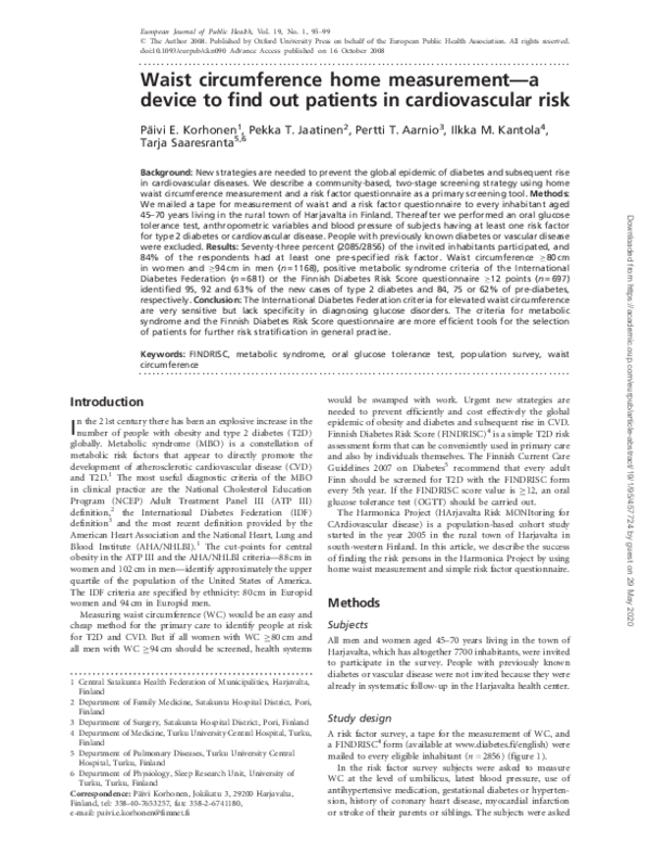 (PDF) Waist circumference home measurement--a device to find out patients in cardiovascular risk