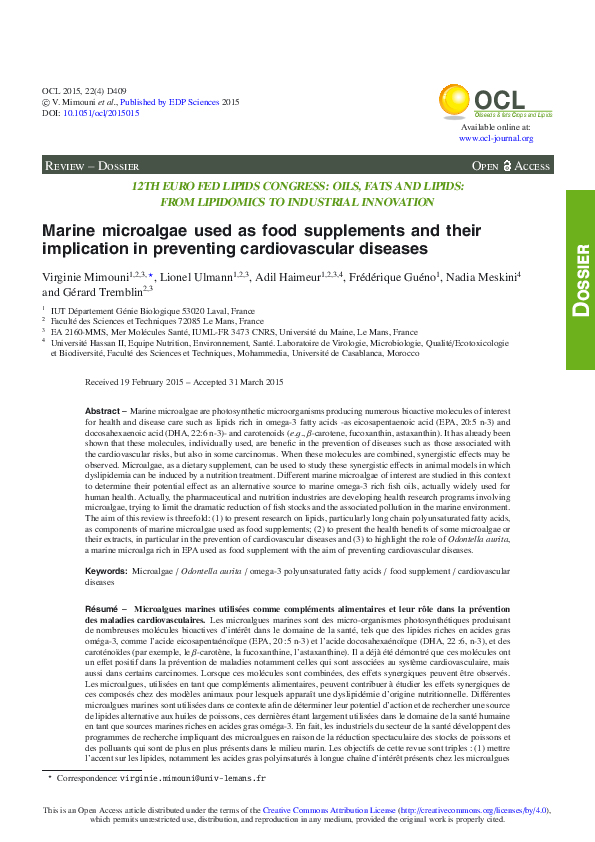 (PDF) Marine microalgae used as food supplements and their implication ...