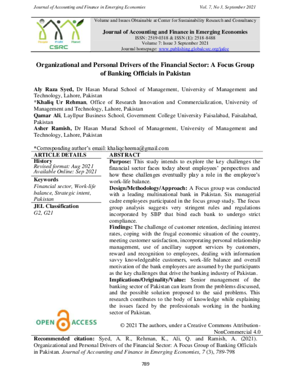 (PDF) Organizational and Personal Drivers of the Financial Sector: A ...