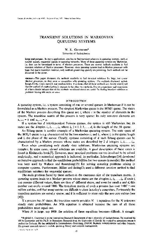 Pdf Transient Solutions In Markovian Queueing Systems
