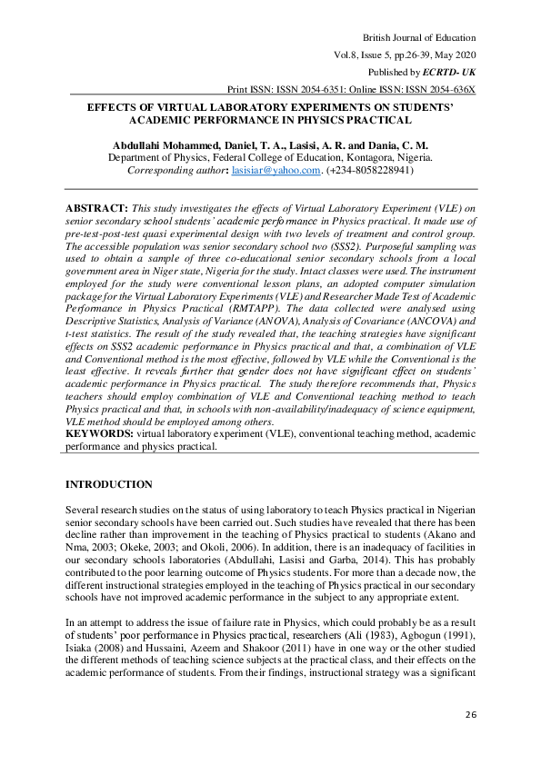 (PDF) Effects of Virtual Laboratory Experiments on Students’ Academic ...