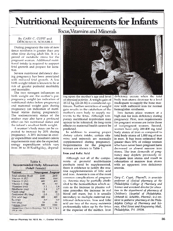 (PDF) Nutritional Requirements for Infants