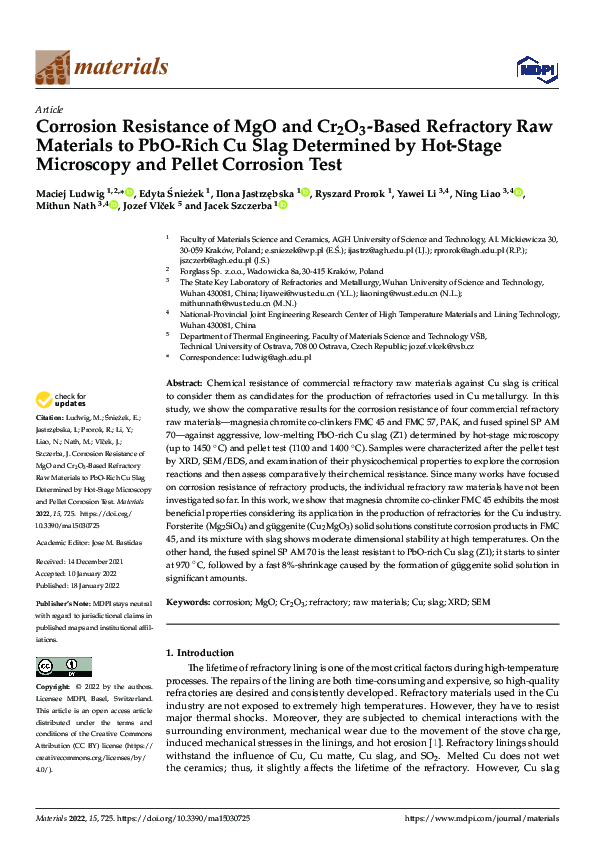 (PDF) Corrosion Resistance of MgO and Cr2O3-Based Refractory Raw ...