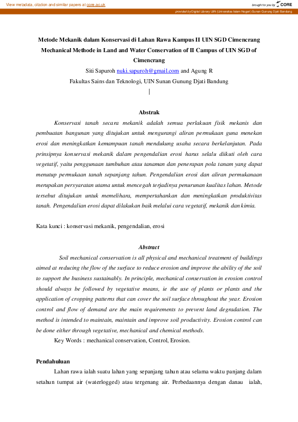 (PDF) Metode mekanik dalam konservasi di lahan rawa Kampus II UIN SGD ...