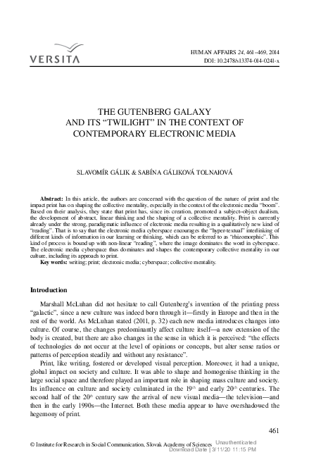 (PDF) The Gutenberg galaxy and its “twilight” in the context of ...