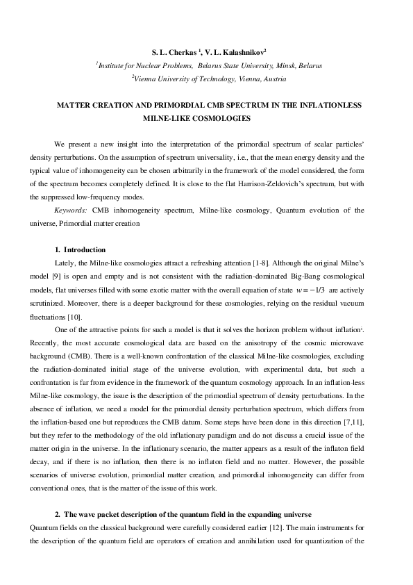 (PDF) Matter creation and primordial CMB spectrum in the inflationless ...