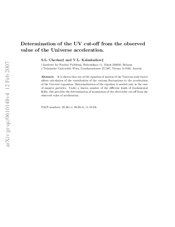 (PDF) Determination of the UV cut-off from the observed value of the ...