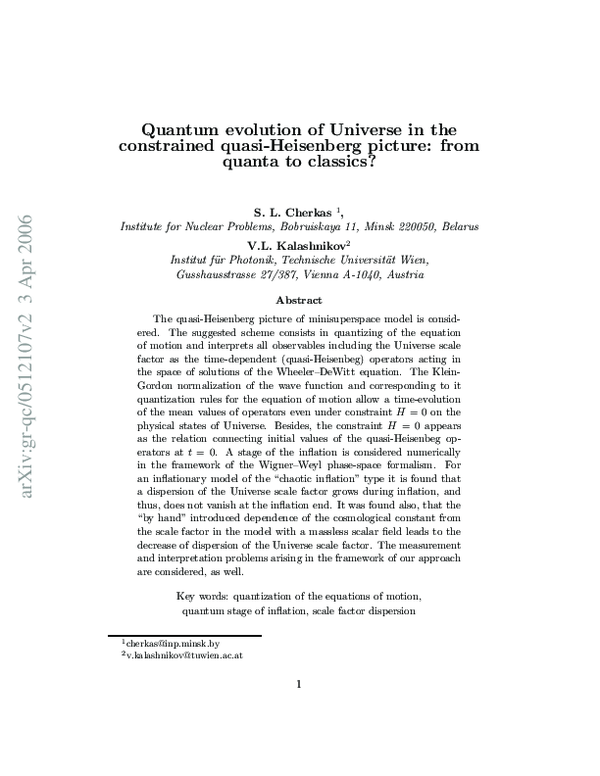 (PDF) Quantum evolution of the Universe in the constrained quasi-Heisenberg picture: from quanta ...