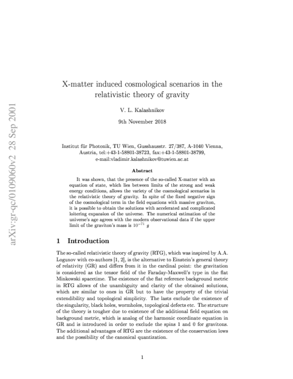 (PDF) X-matter induced cosmological scenarios in the relativistic ...