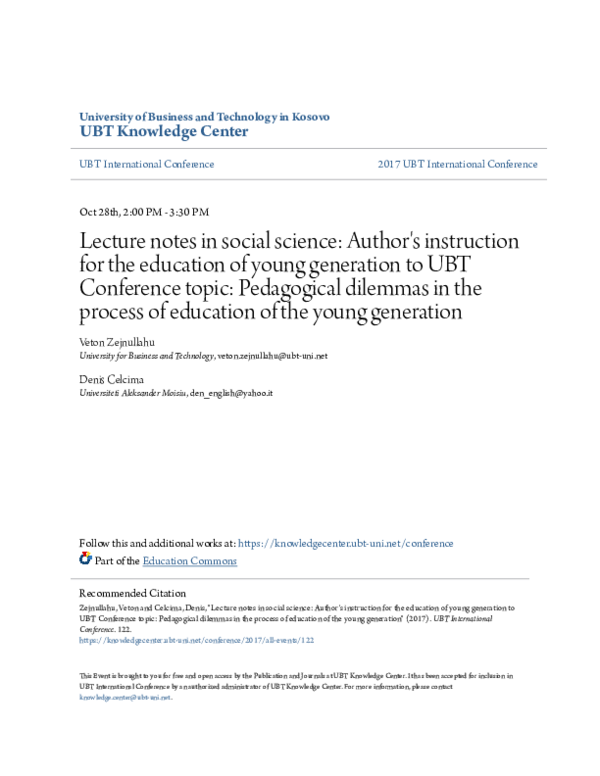 (PDF) Lecture notes in social science: Author's instruction for the ...