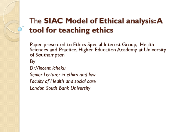 (PDF) SIAC Model: A Tool for teaching ethics